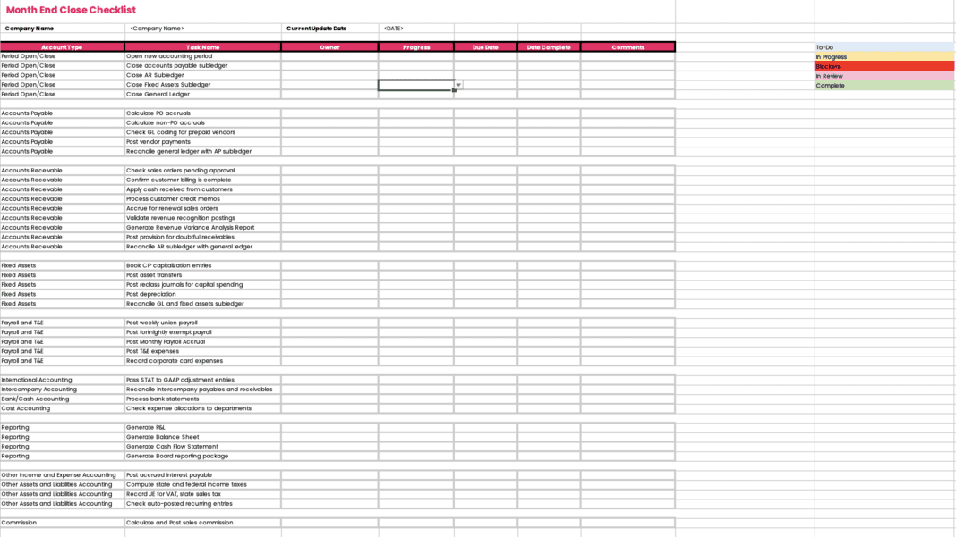 Month-End Close Checklist Template